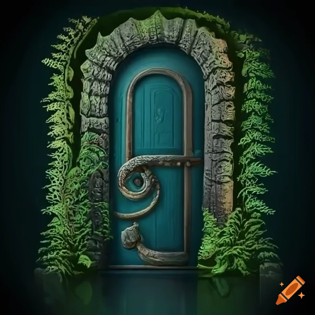 Carved symbols on shale rock door with ammonite and spiral decoration ...