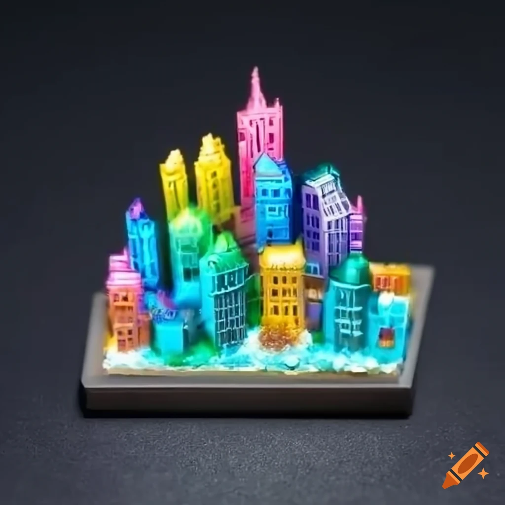 Colorful holographic resin city miniature