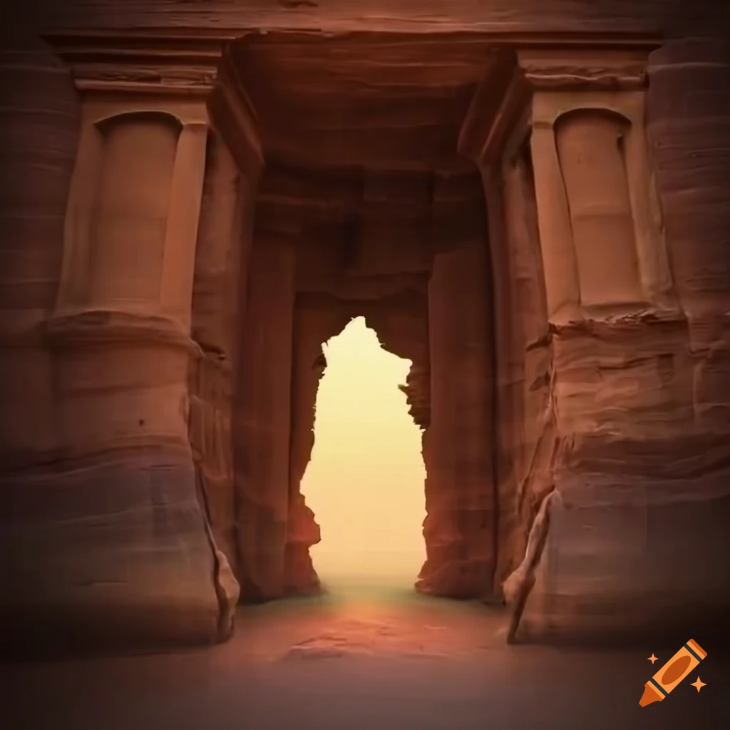 Door on a cliff in ancient petra style on Craiyon