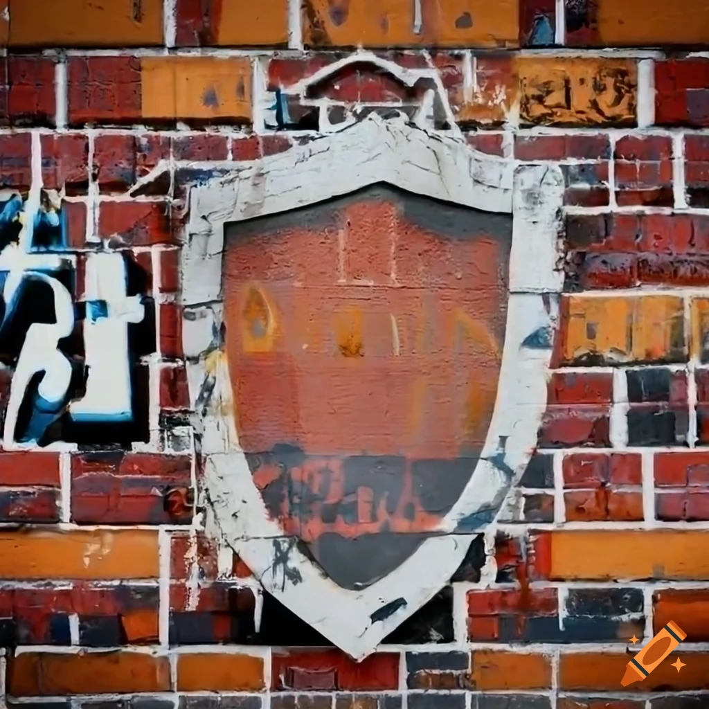 Graffiti of a school insignia on a brick wall on Craiyon