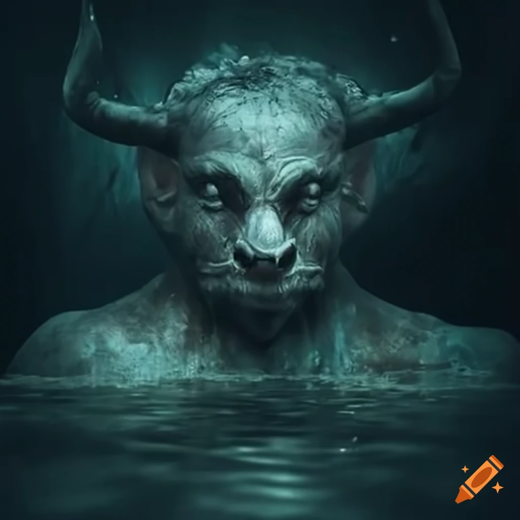 Art of a submerged Minotaur in water on Craiyon