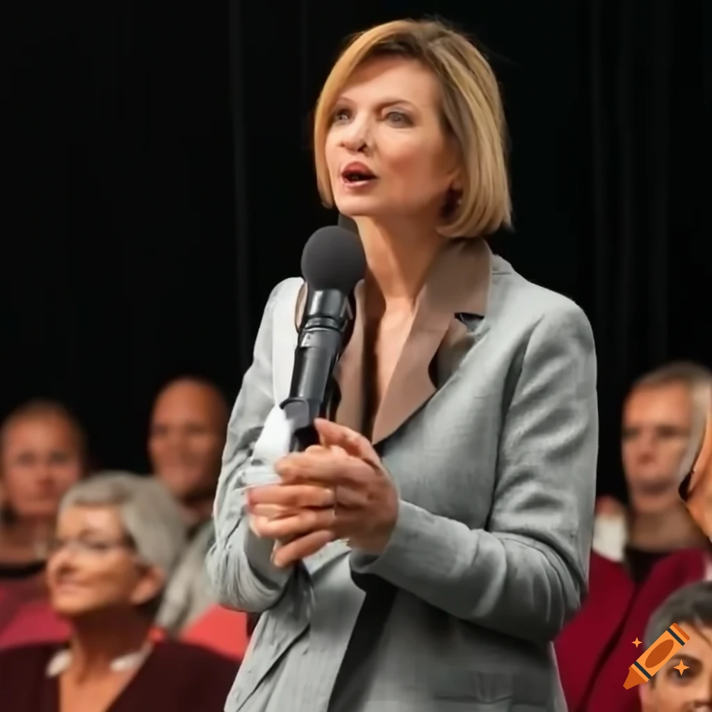 Image of a woman politician addressing working class voters on Craiyon