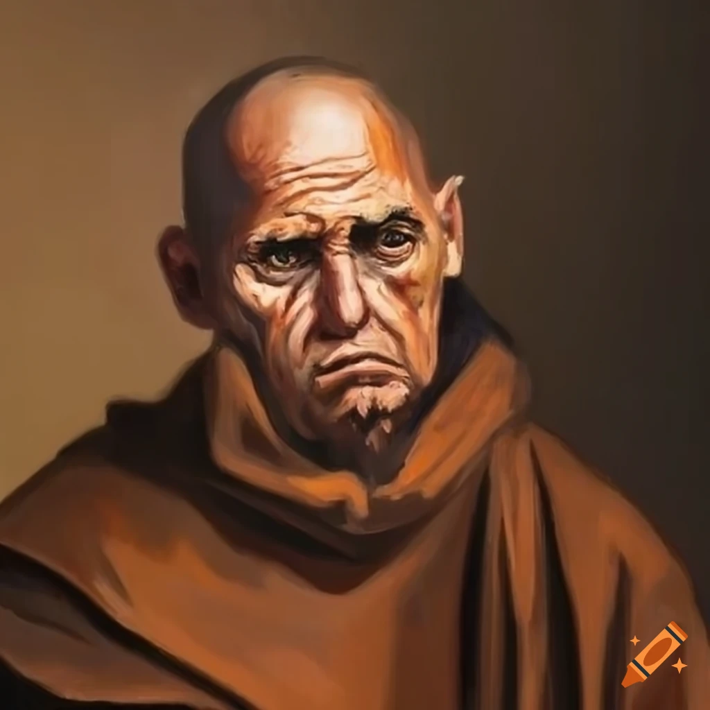 Painting of a sad and terrified christian monk