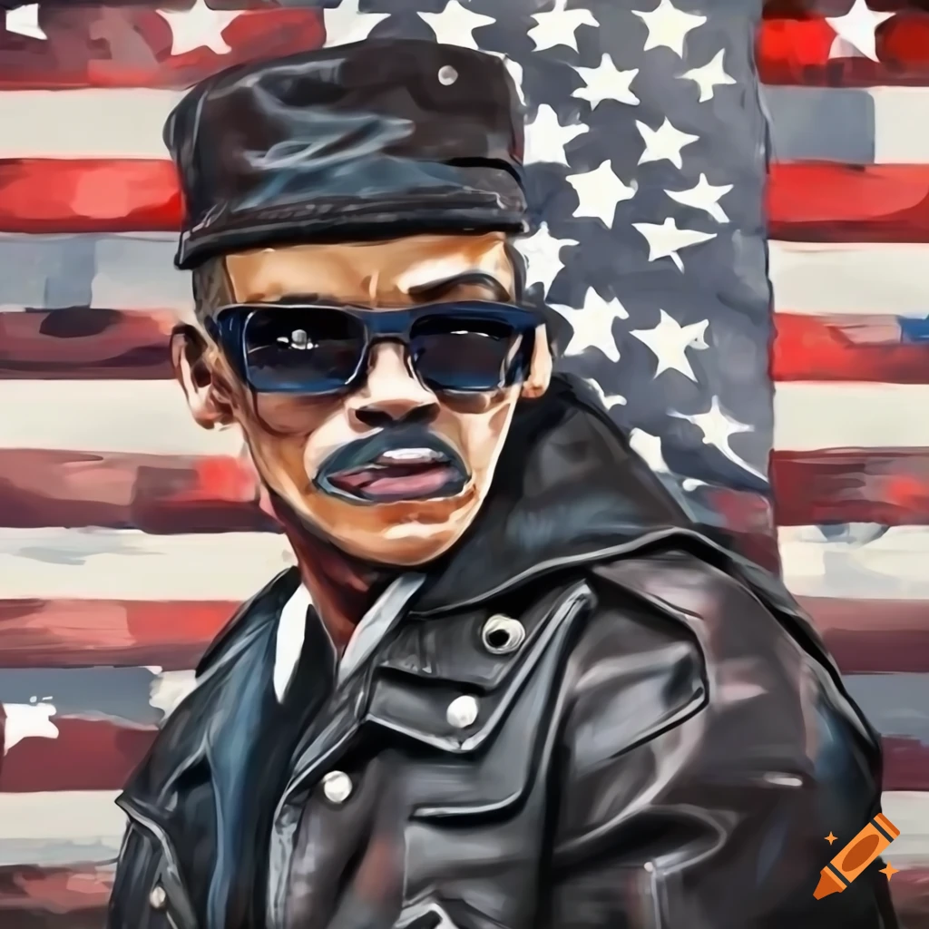 Painting of a rebellious american boy with black leather jacket