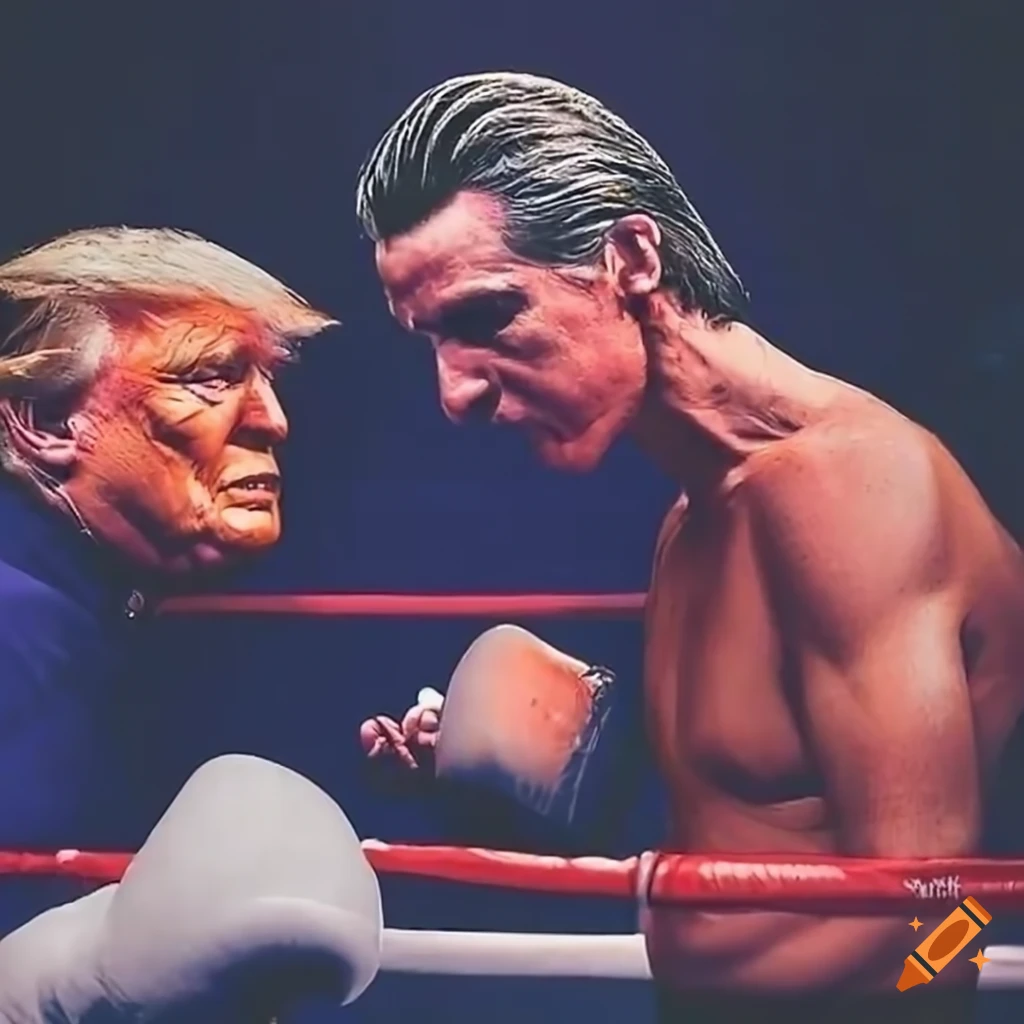 Political boxing match between Gavin Newsom and Donald Trump on Craiyon