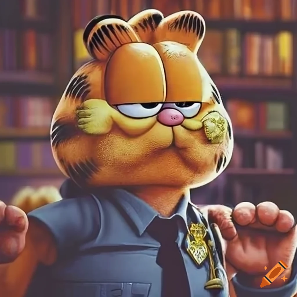 Graphic novel cover featuring Garfield in a buddy cop story on Craiyon
