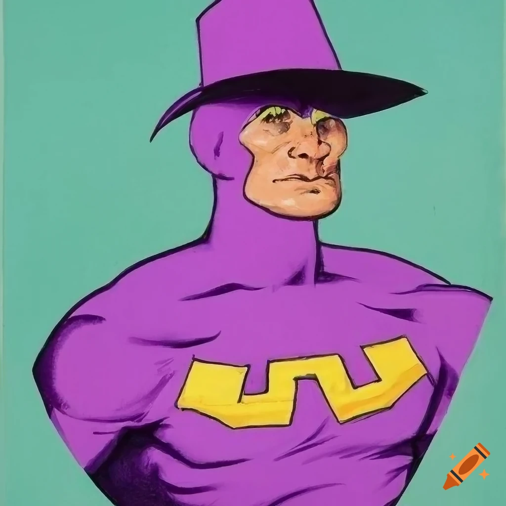 Vintage comic book art of a superhero in a purple costume
