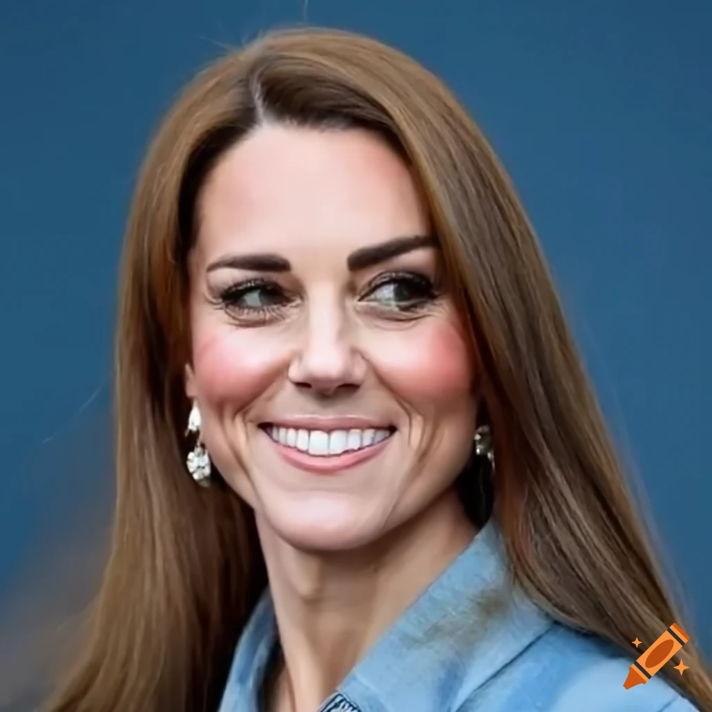 Kate middleton in denim shirt and smiling on Craiyon