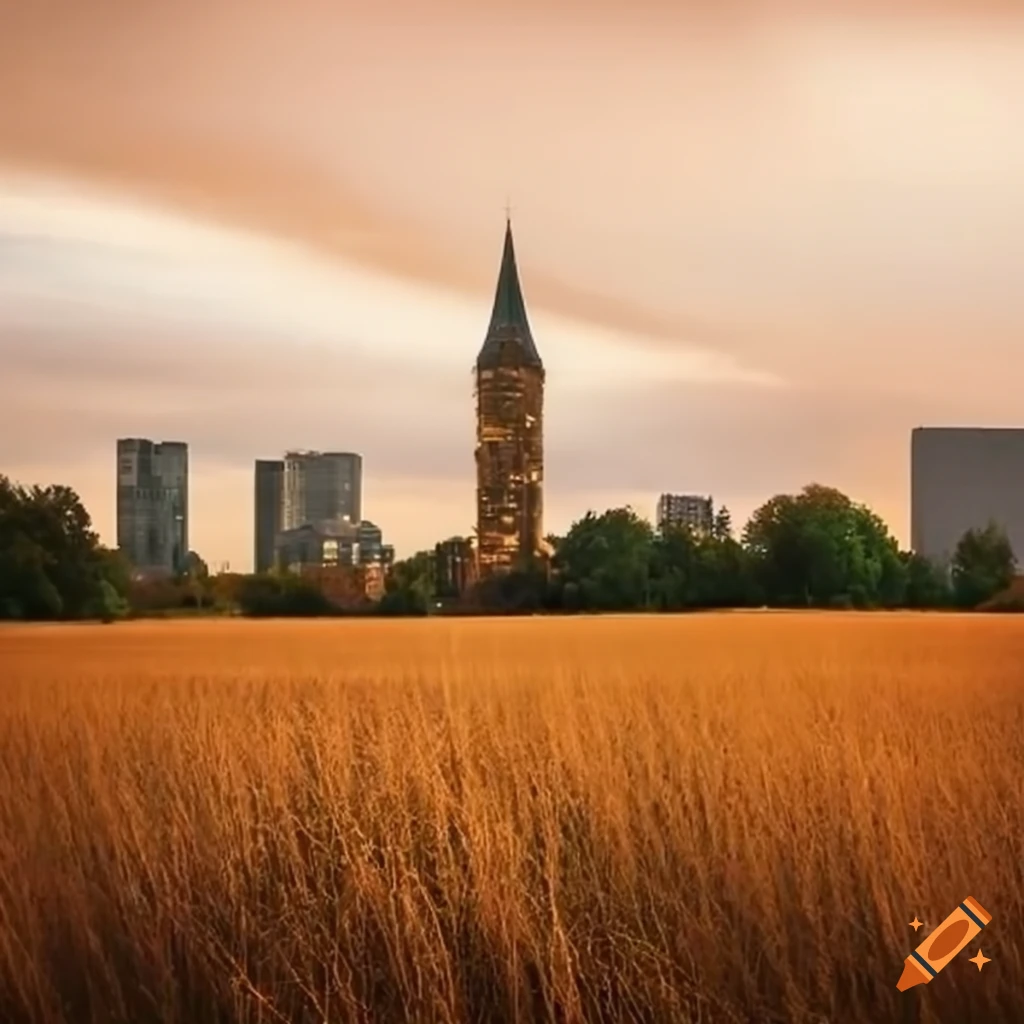 Colorful skyline with tall buildings