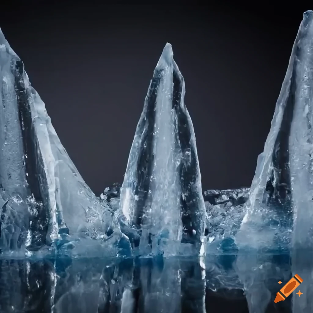 Columns of melting ice in a dark background on Craiyon