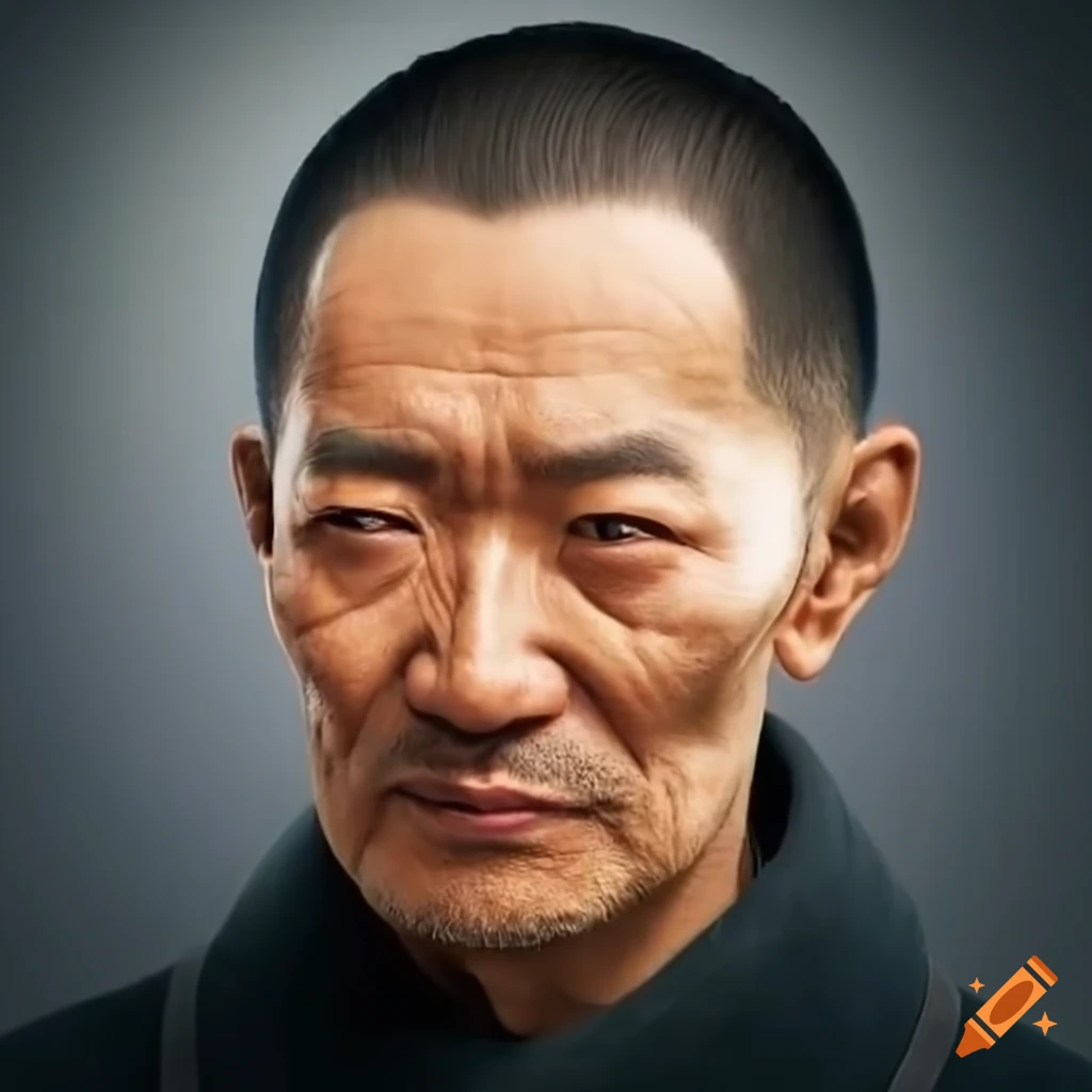 Intense gaze of a middle-aged chinese man on Craiyon