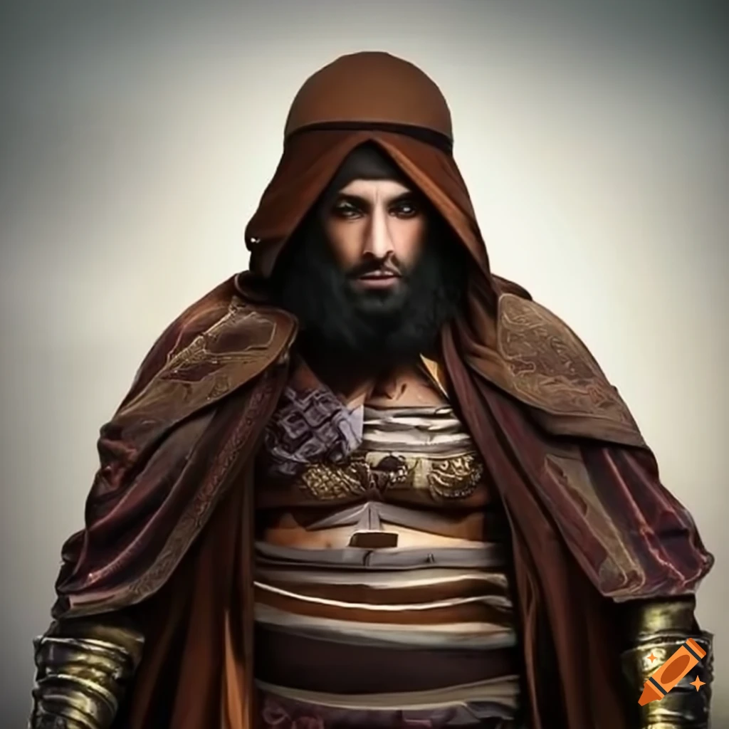 Image of a fierce warrior in traditional Muslim attire on Craiyon