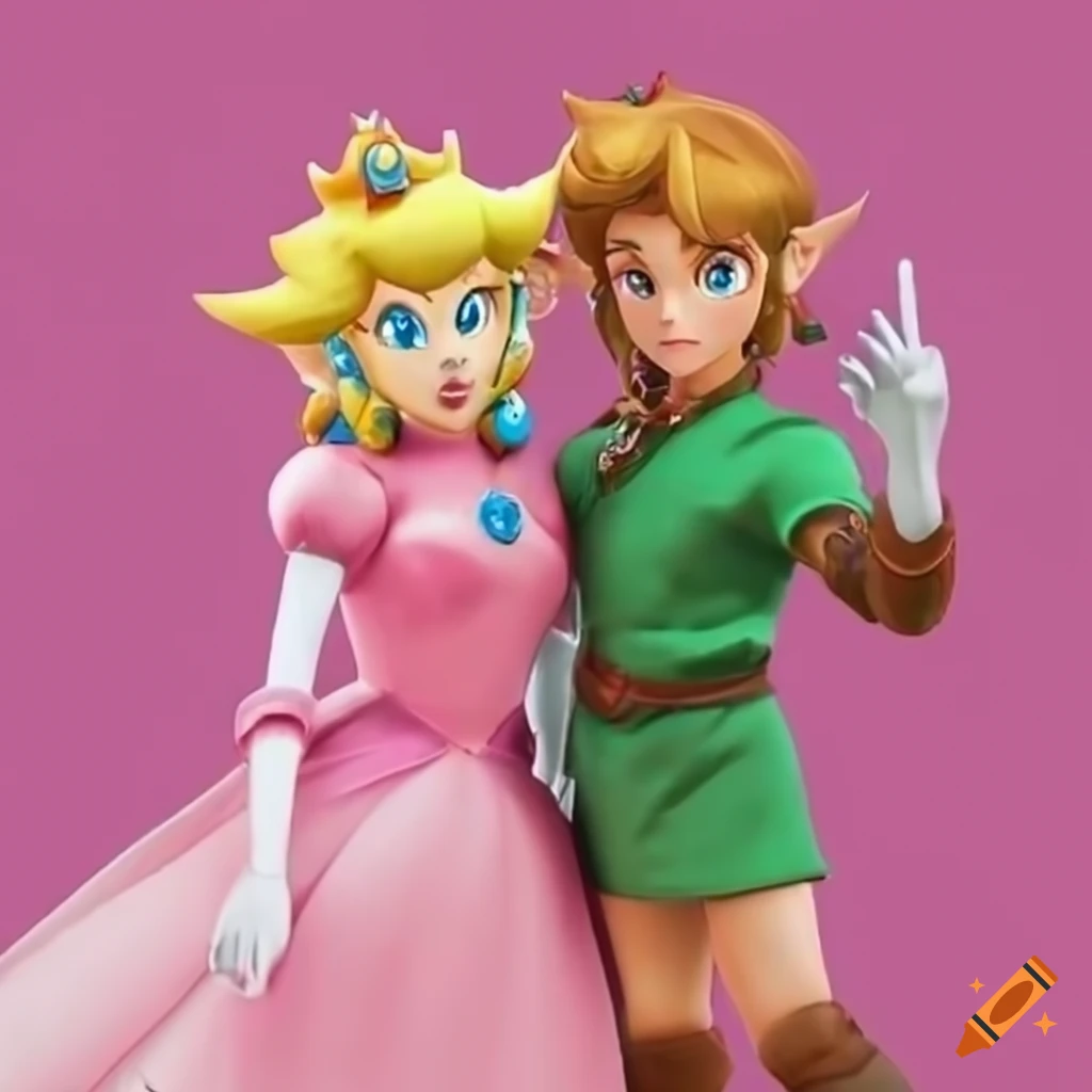 Link and princess peach swapping outfits in high quality on Craiyon