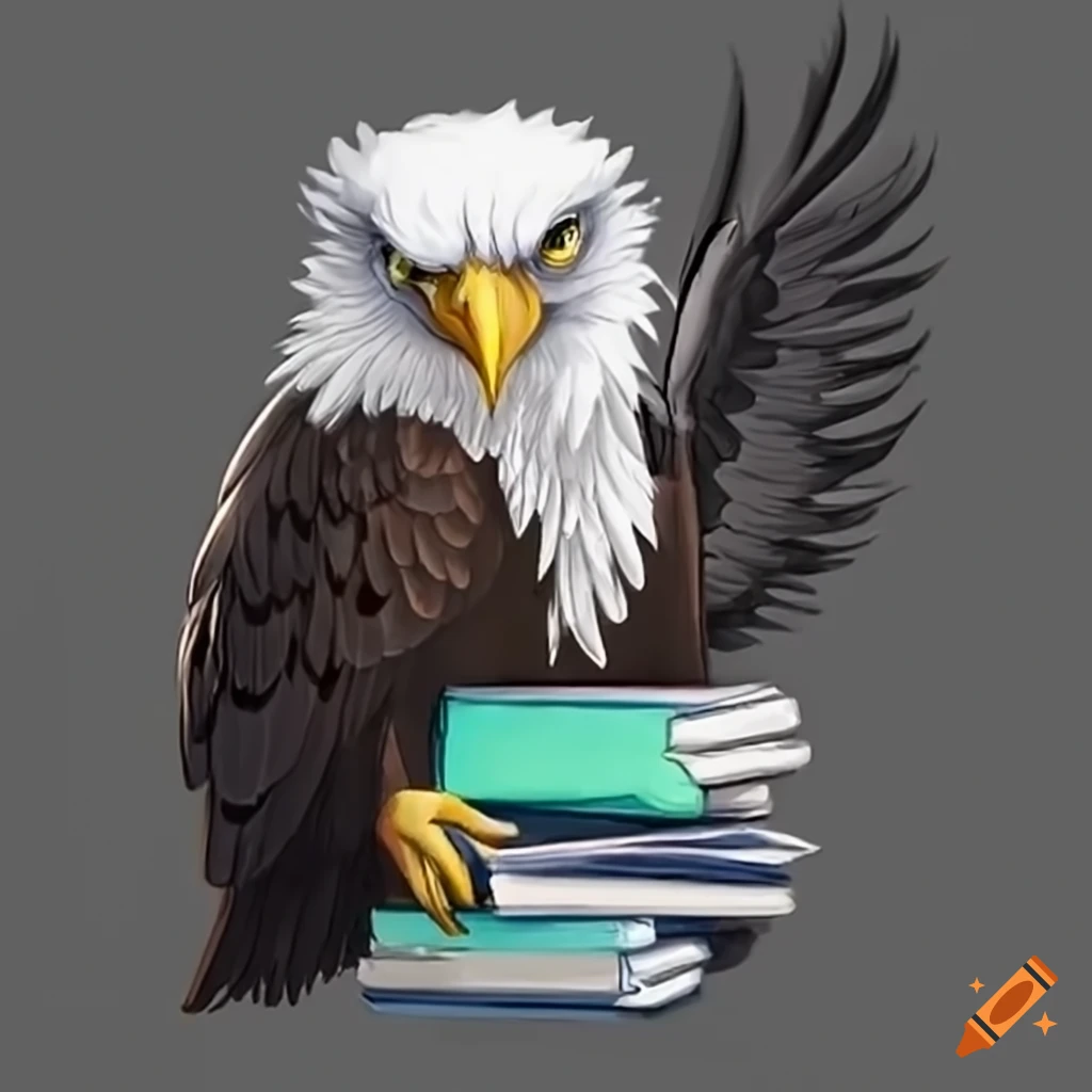 Eagle holding a textbook on Craiyon