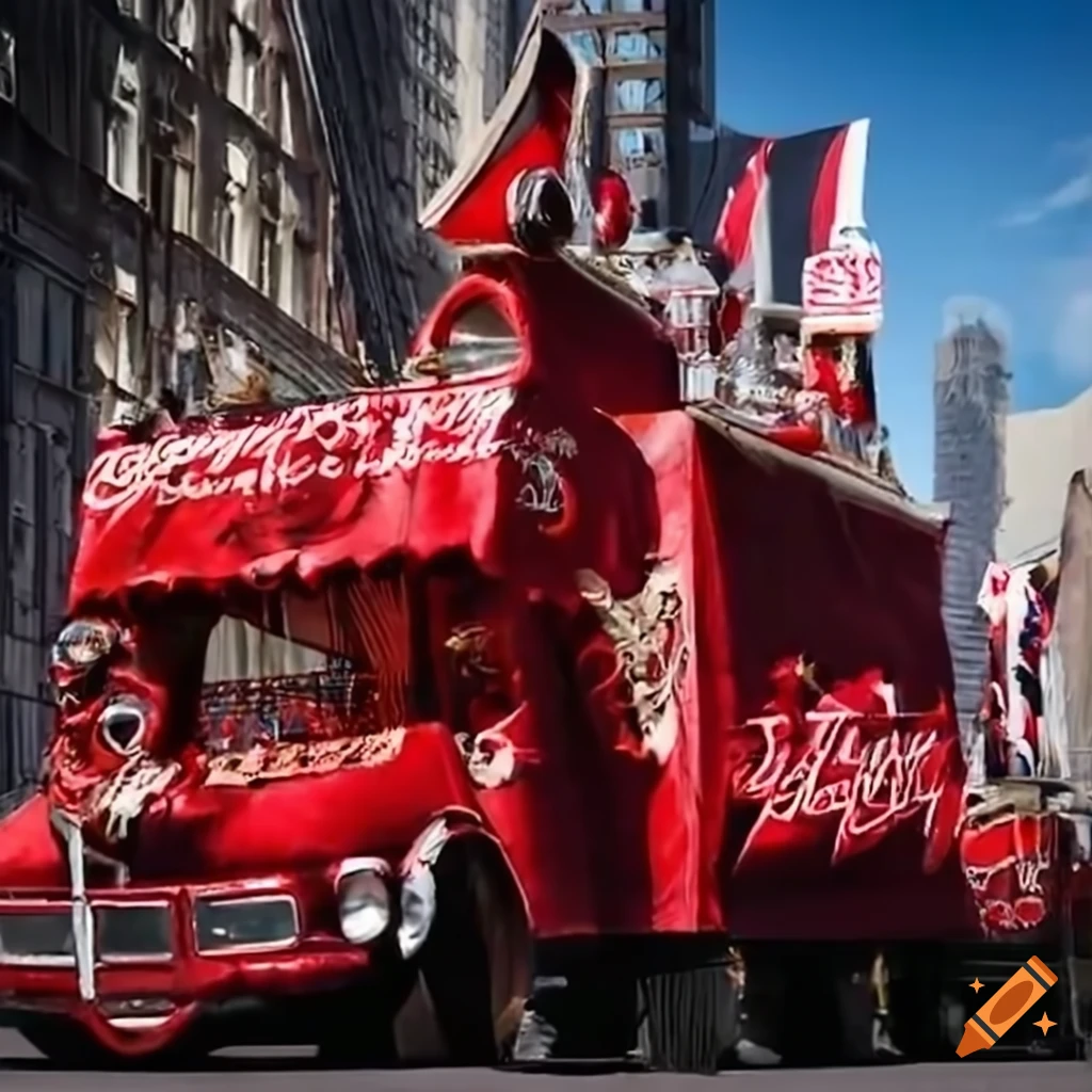 Coca Cola pirate ship-themed truck in a parade on Craiyon