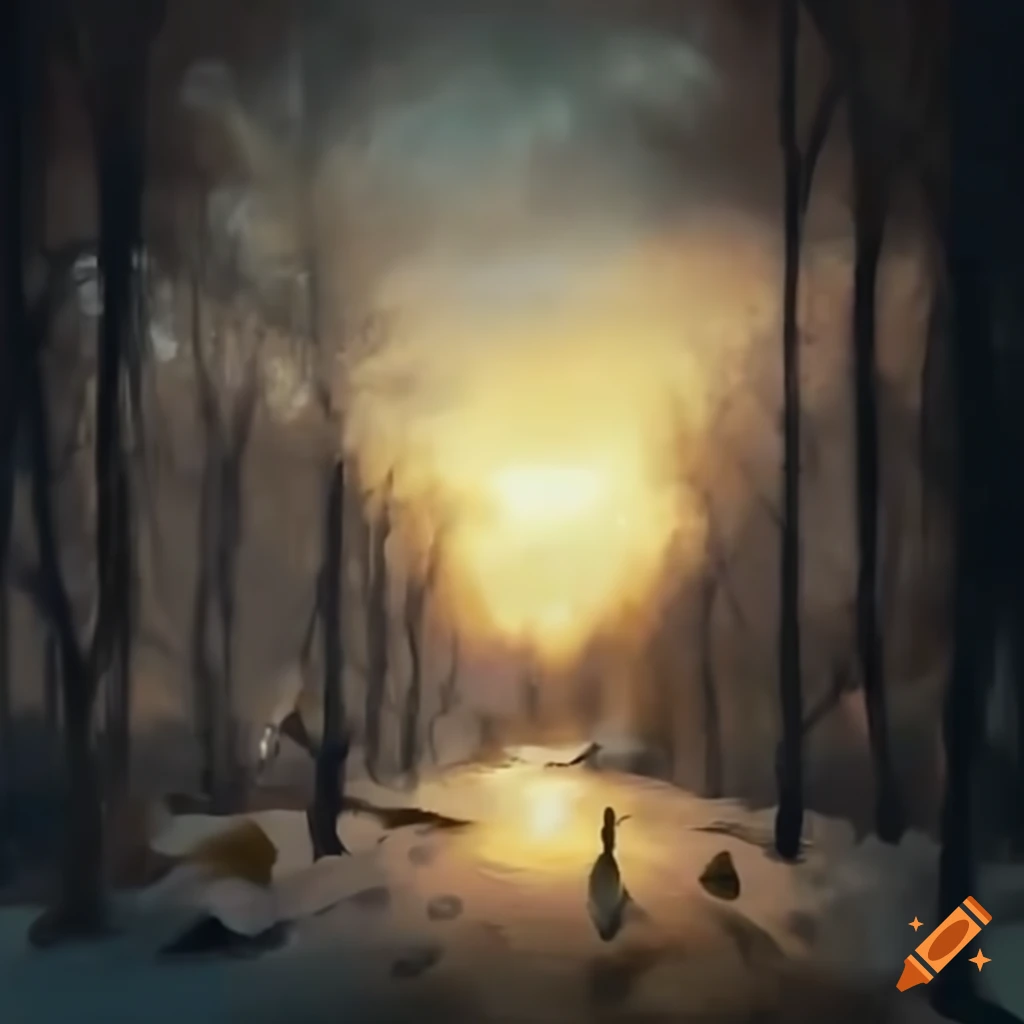 Bosch painting of sunlight through ice crust on Craiyon