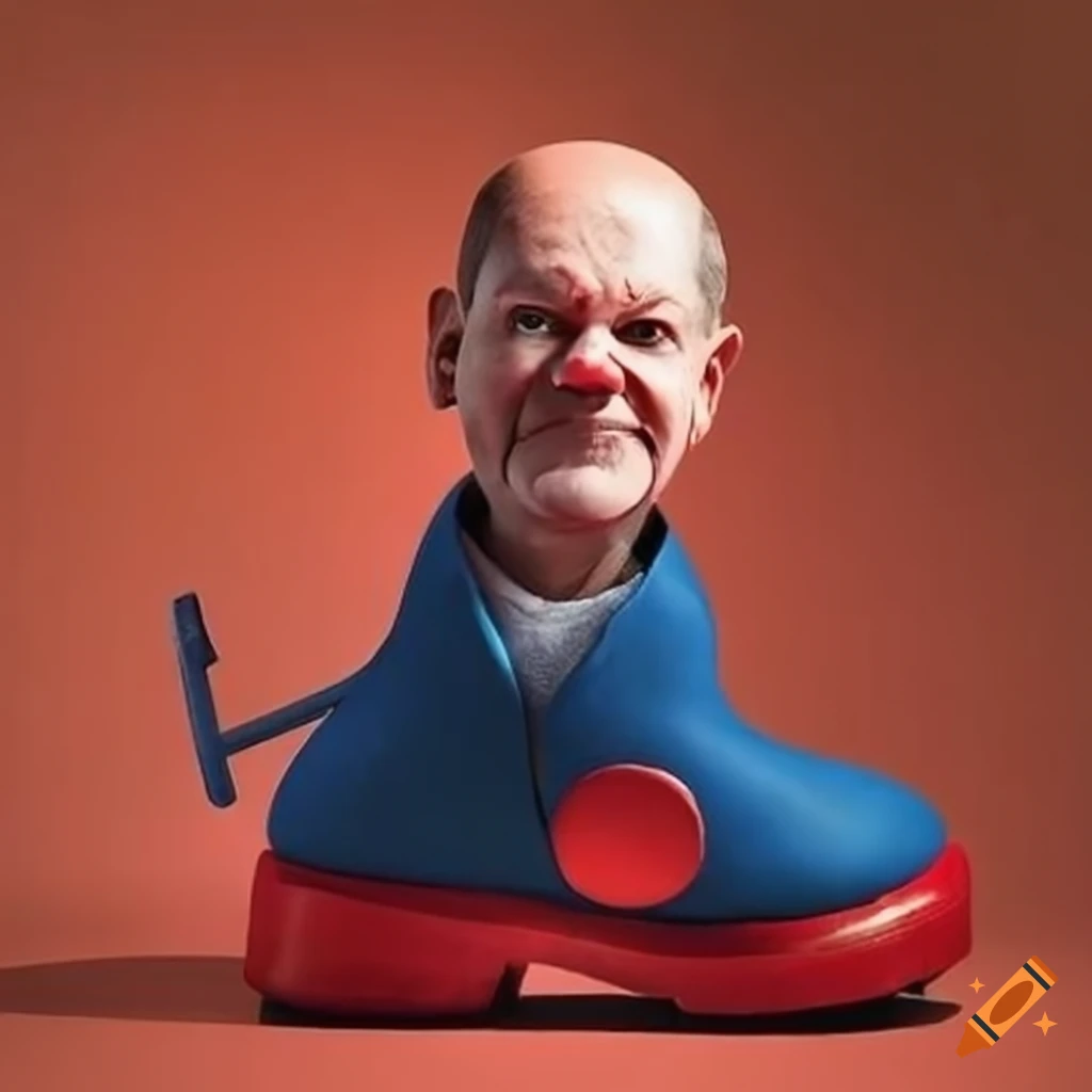 Funny picture of olaf scholz wearing clown shoes on Craiyon
