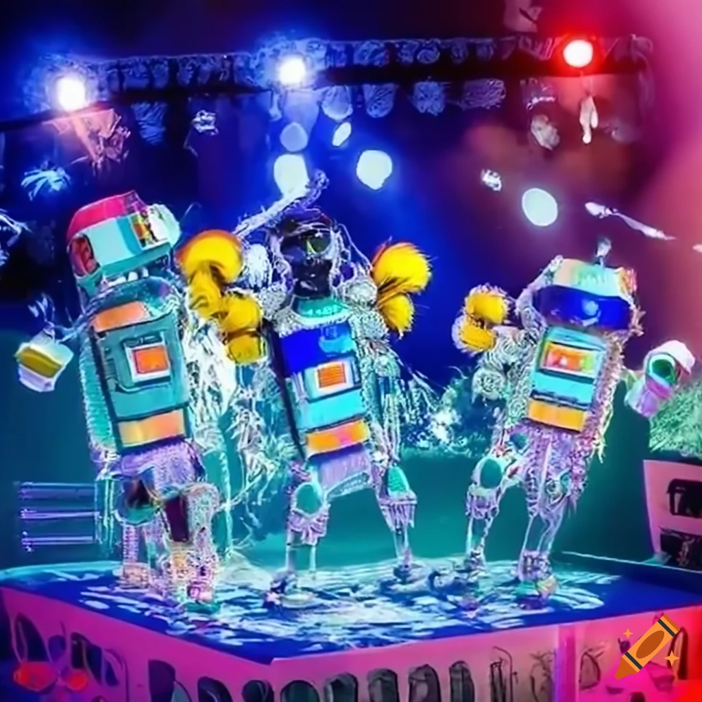 Robots dancing and celebrating at the Rio Carnival on Craiyon