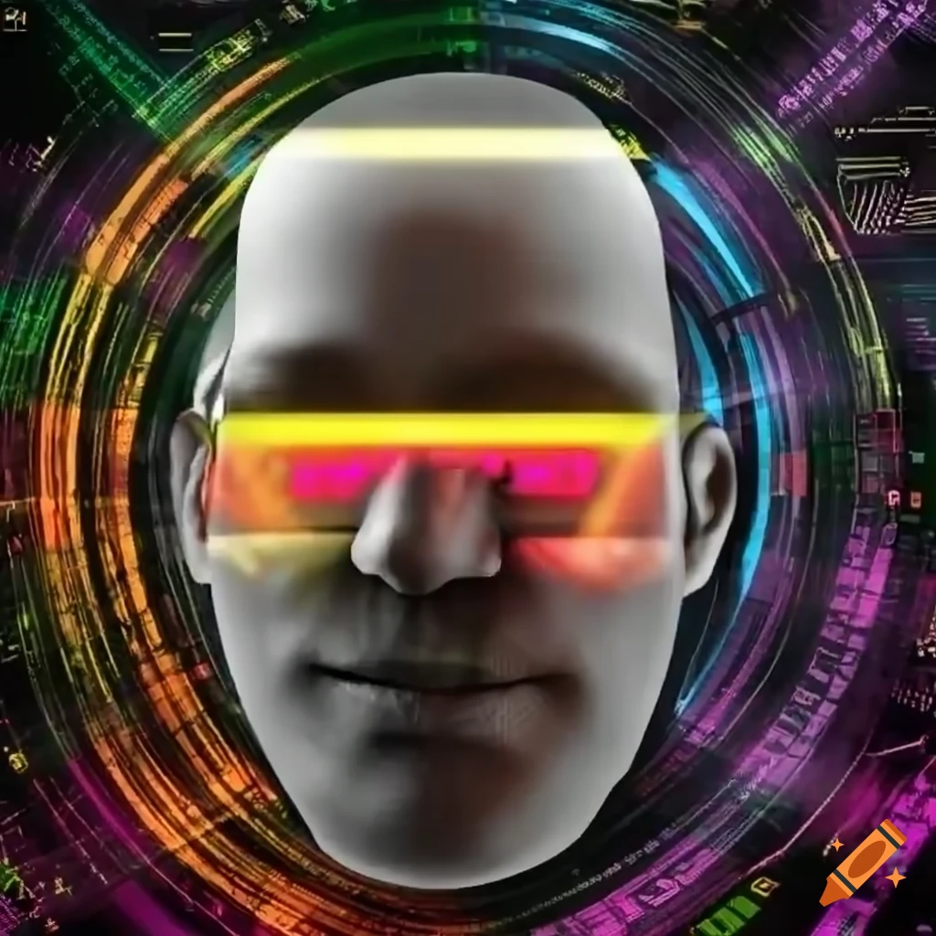 Hologram face with rainbow programming code on Craiyon