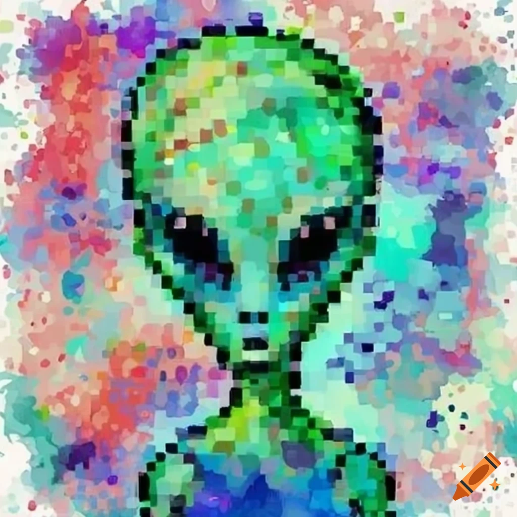 Pixel art of a funny alien with a large head on Craiyon