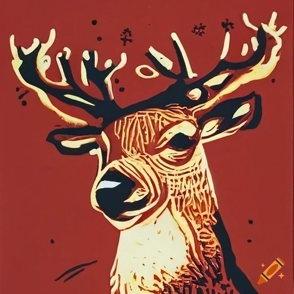 Reindeer lino cut artwork
