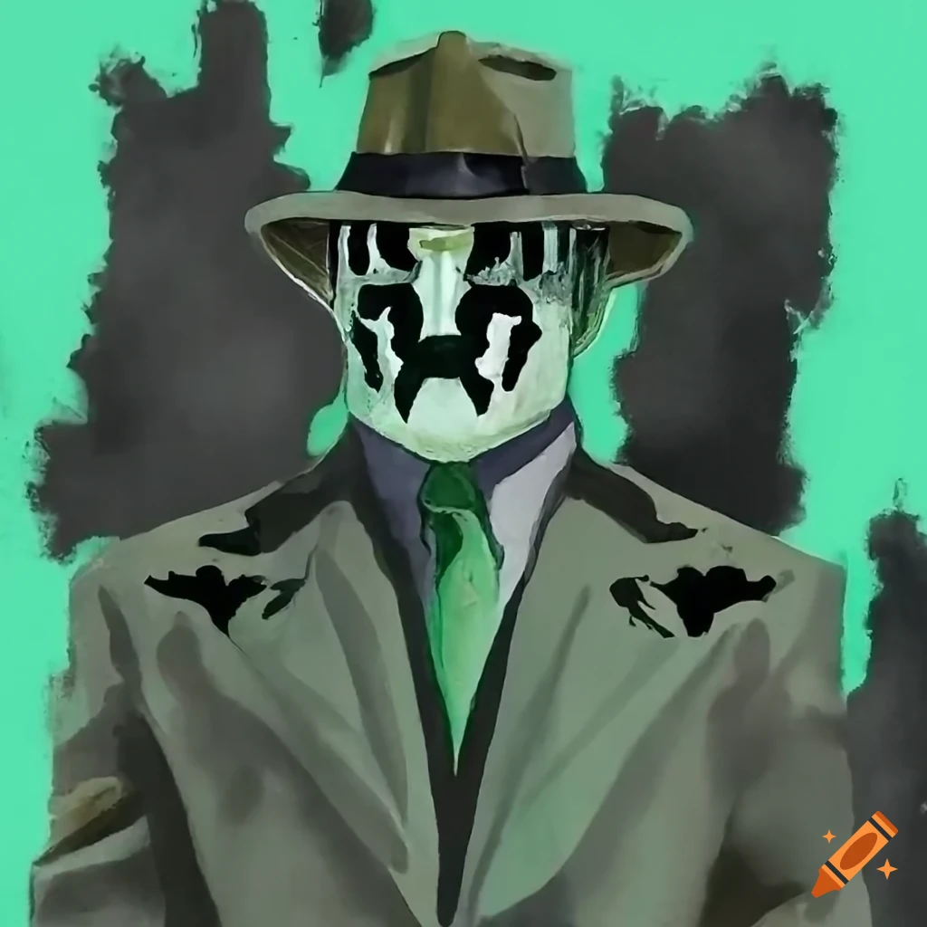 Rorschach from watchmen wearing a mint green and black mask