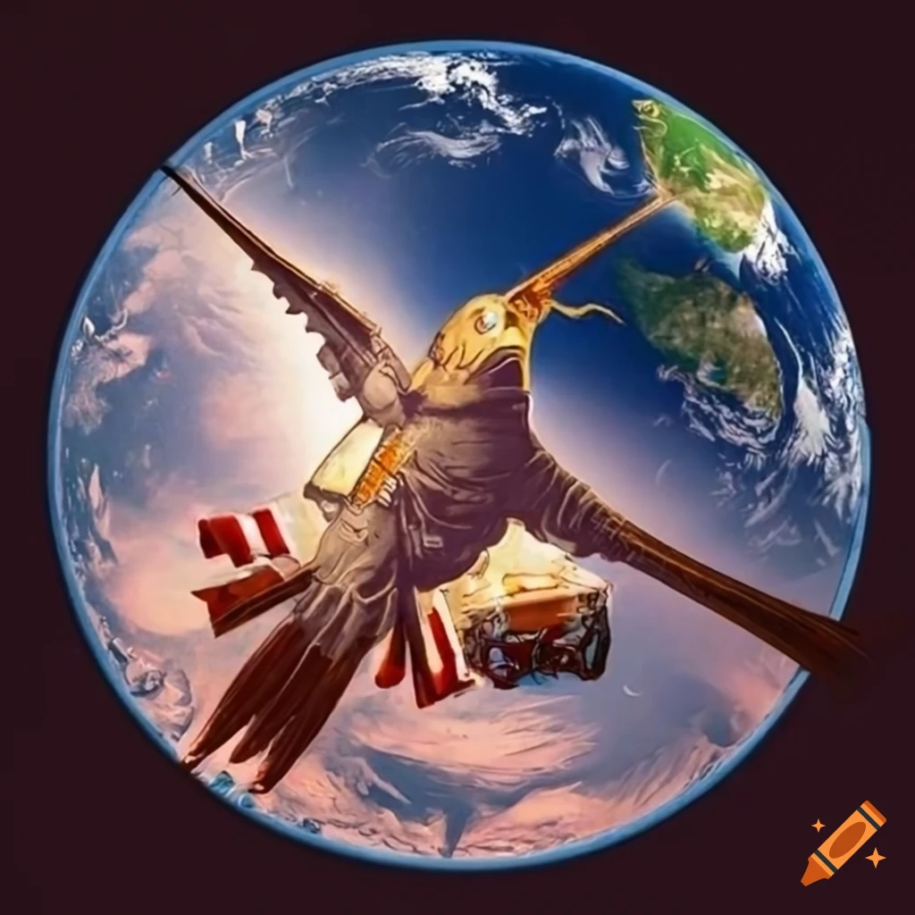 Mission patch of astronaut knights with a swallow and earth on Craiyon