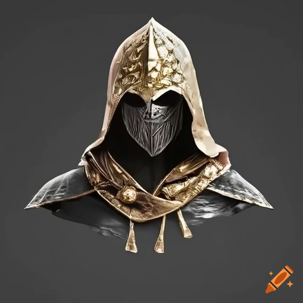 Gold and diamond embellished faceless assassin's cape on Craiyon