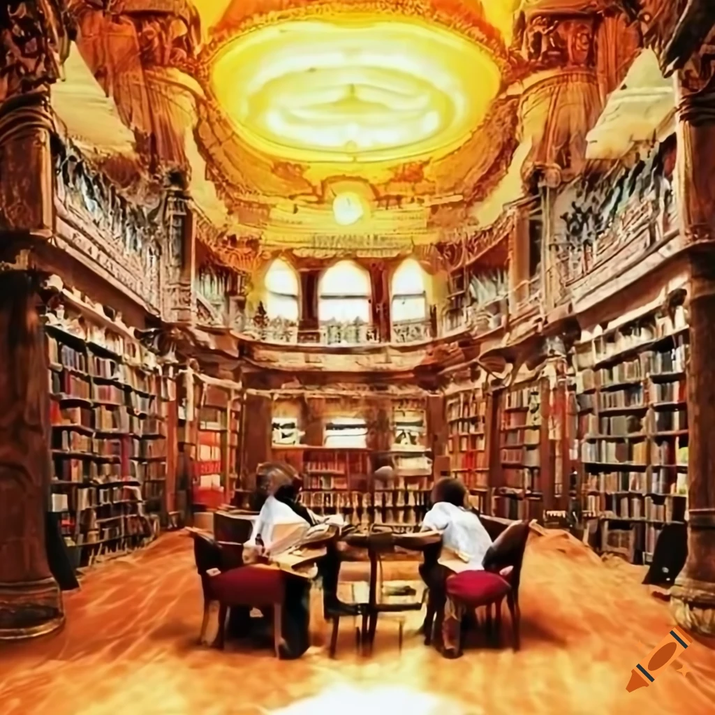Elephants reading books in a library