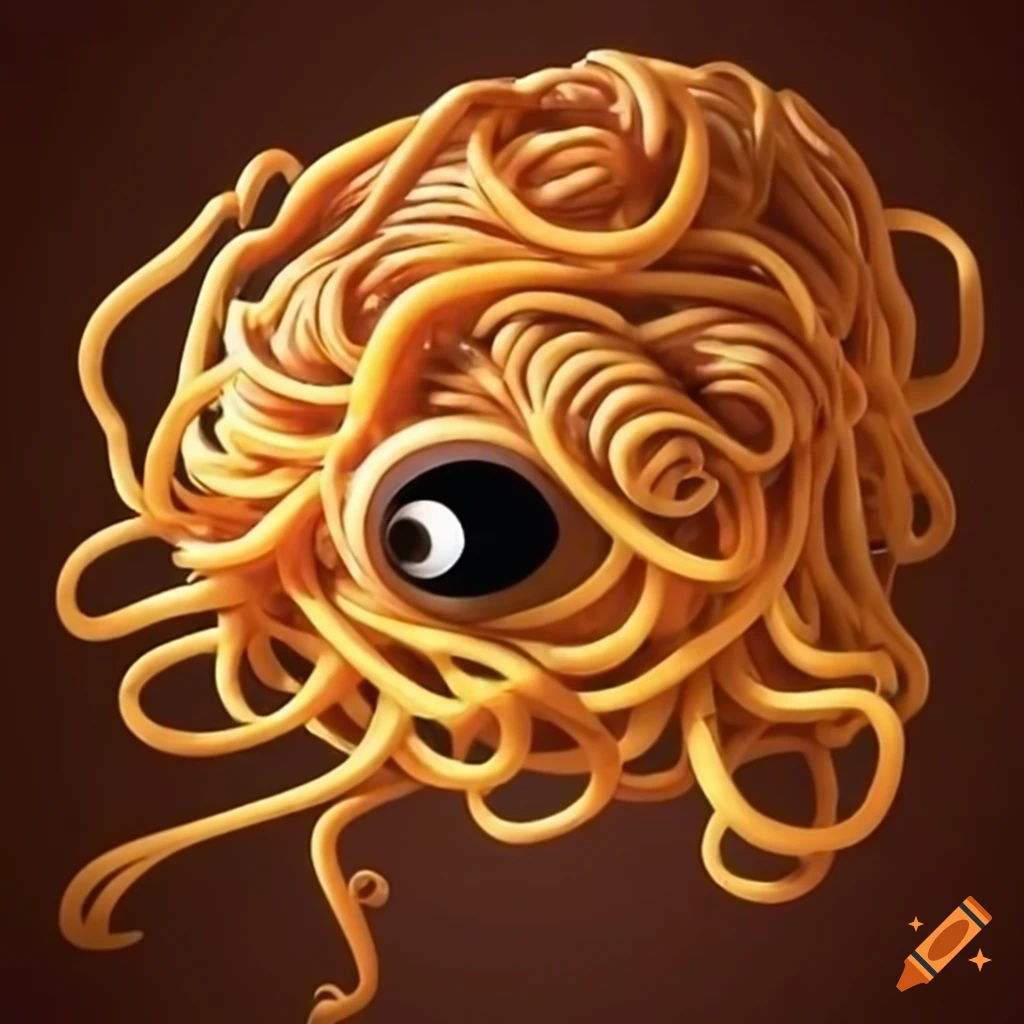 Illustration of the flying spaghetti monster on Craiyon