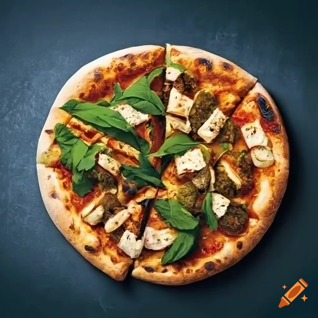 Delicious vegetarian pizza with falafel and halloumi on Craiyon