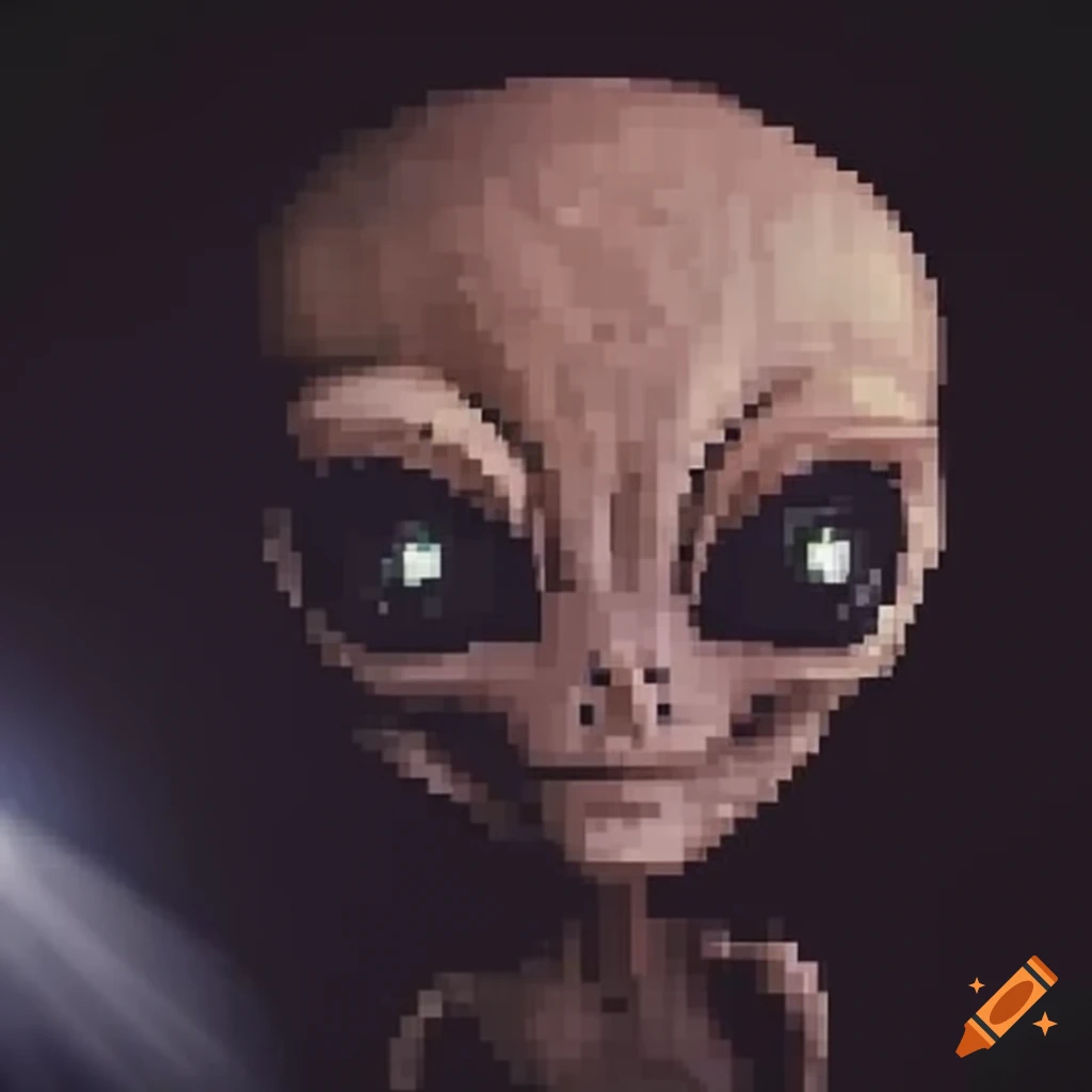 Pixel art of a smiling alien with big head on Craiyon