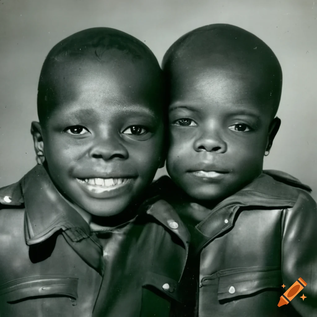 Vintage photograph of two black boys in military uniforms on Craiyon