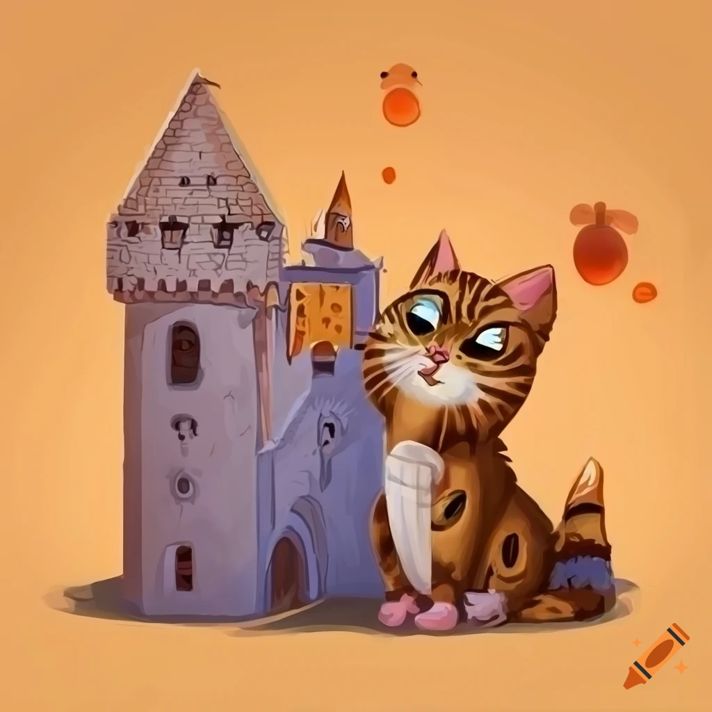 Cartoon cats in knight armor and castle background on Craiyon