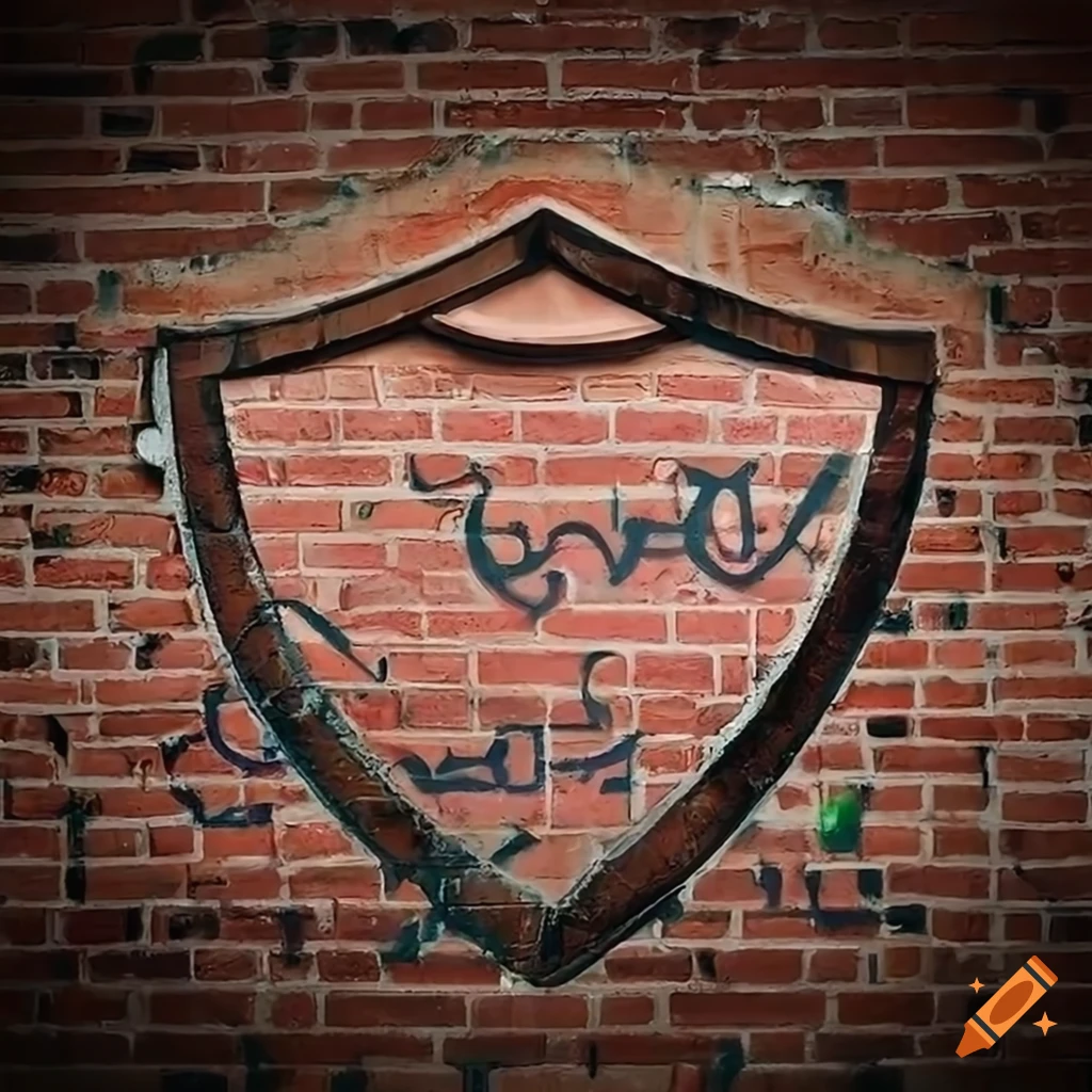 Graffiti of a school insignia on a brick wall on Craiyon