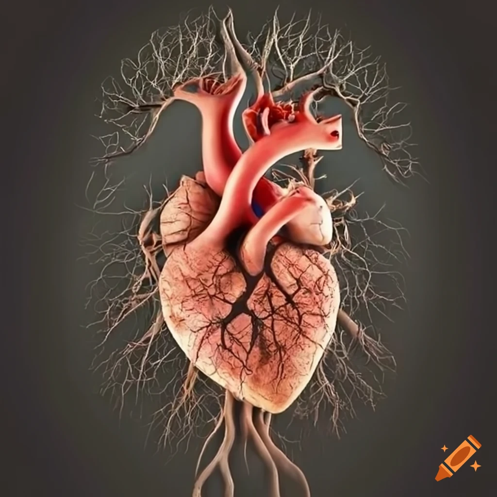 Artistic representation of tree roots around a heart on Craiyon