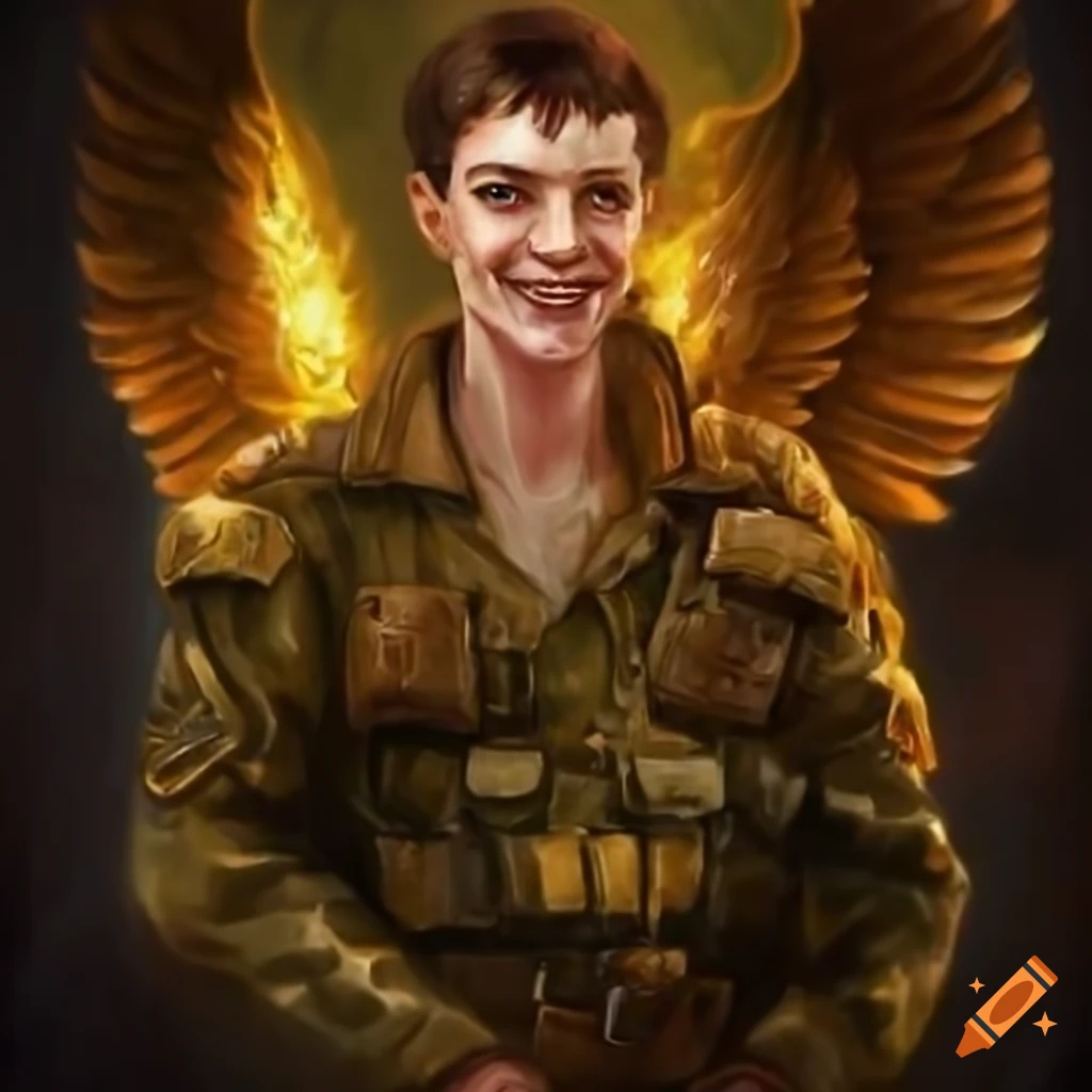 Image of a smiling soldier with golden wings