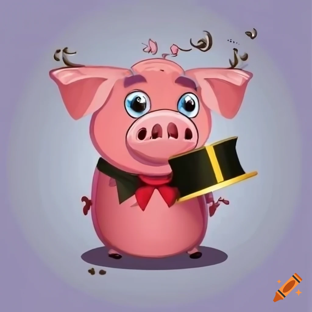 Cartoon pig with magician hat on Craiyon