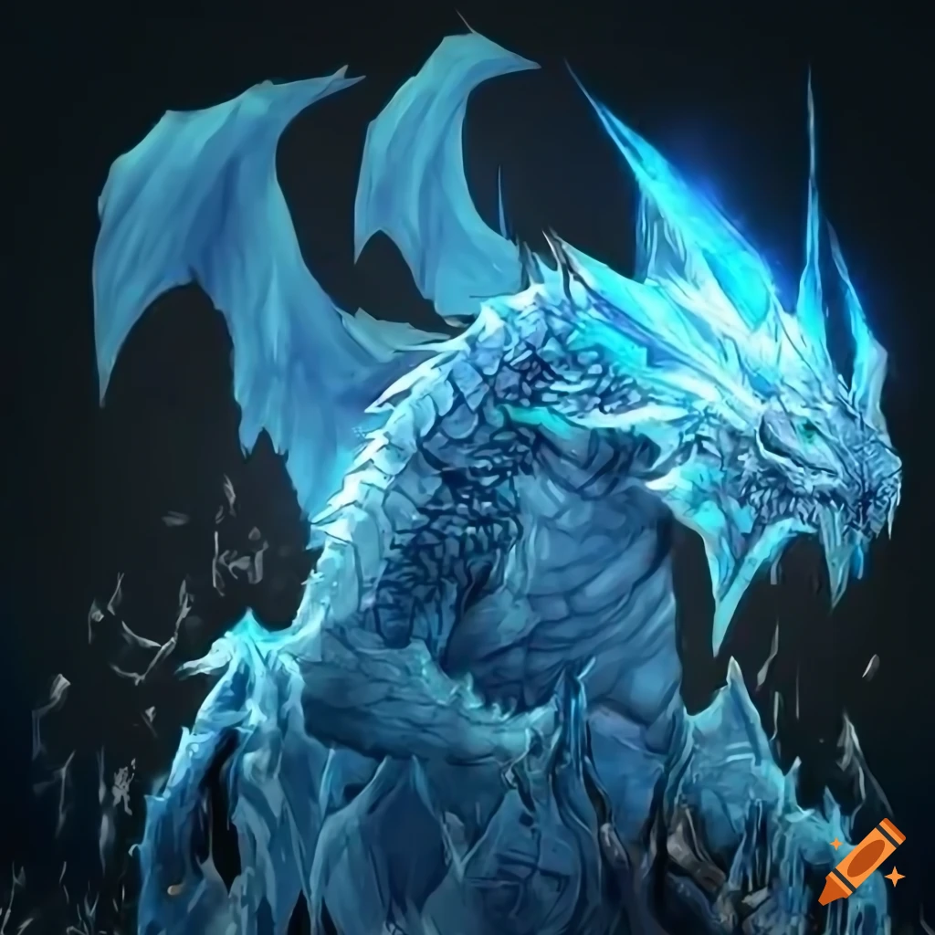 Detailed ice dragon in a medieval fantasy setting on Craiyon