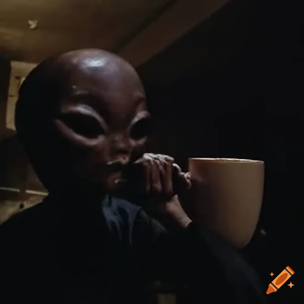 Aliens sharing hot cocoa on a space station on Craiyon