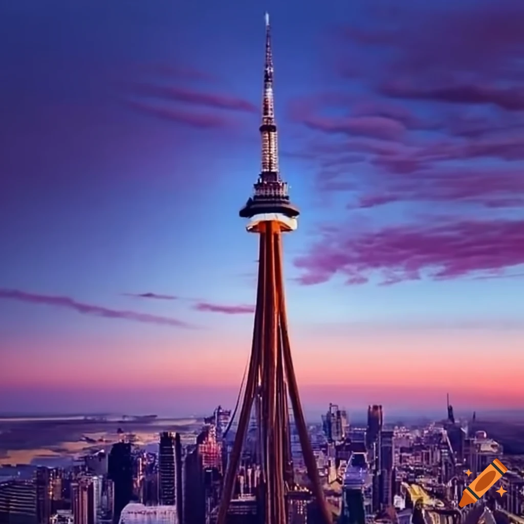 Bird flying near the cn tower