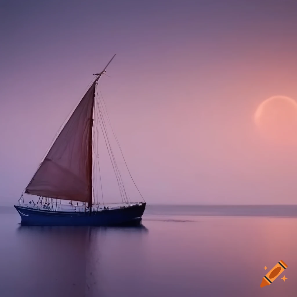 Sailing boat under moonlight with gaff rig