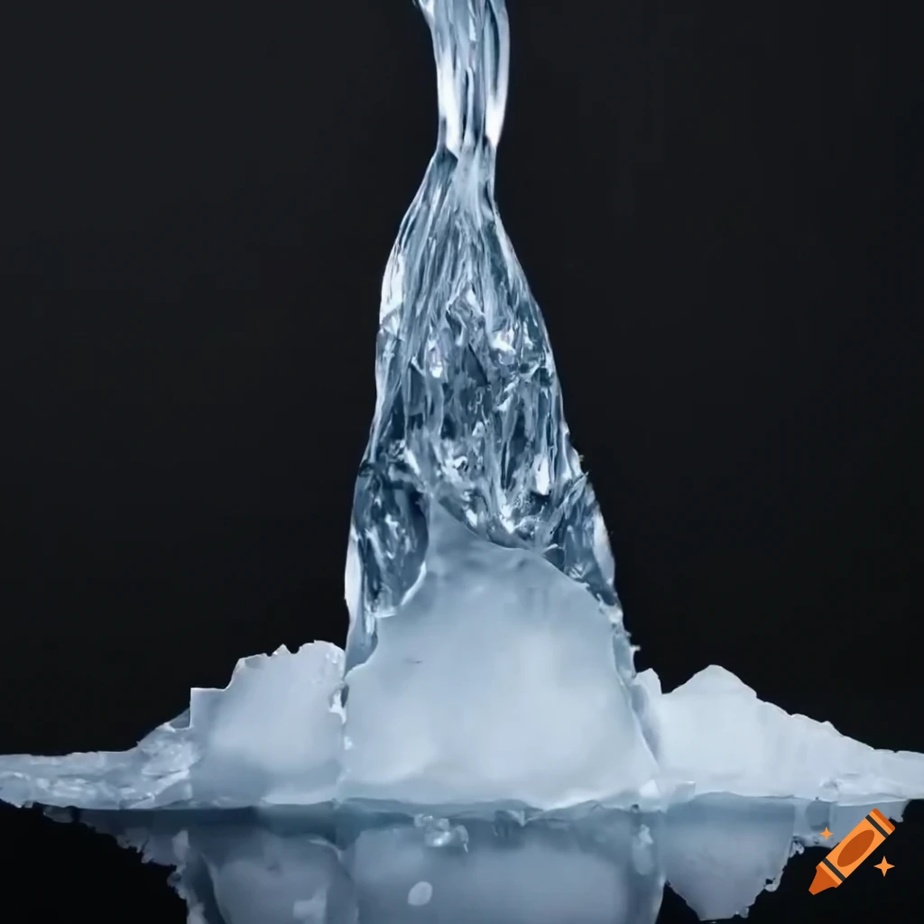 Melting ice column against black background on Craiyon