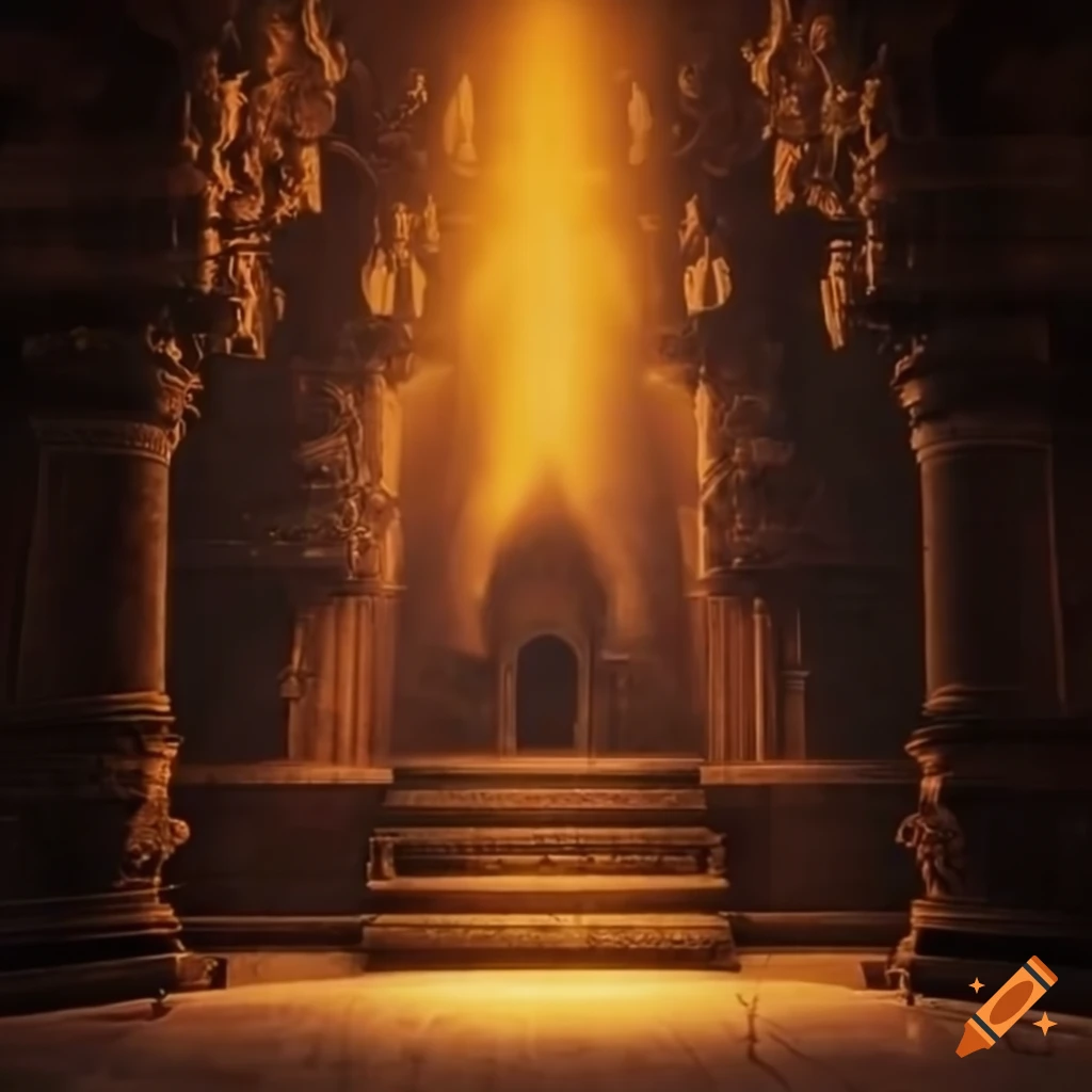 Mysterious interior of a dark temple on Craiyon