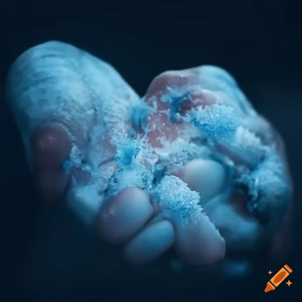 Close-up of frostbites on a hand on Craiyon