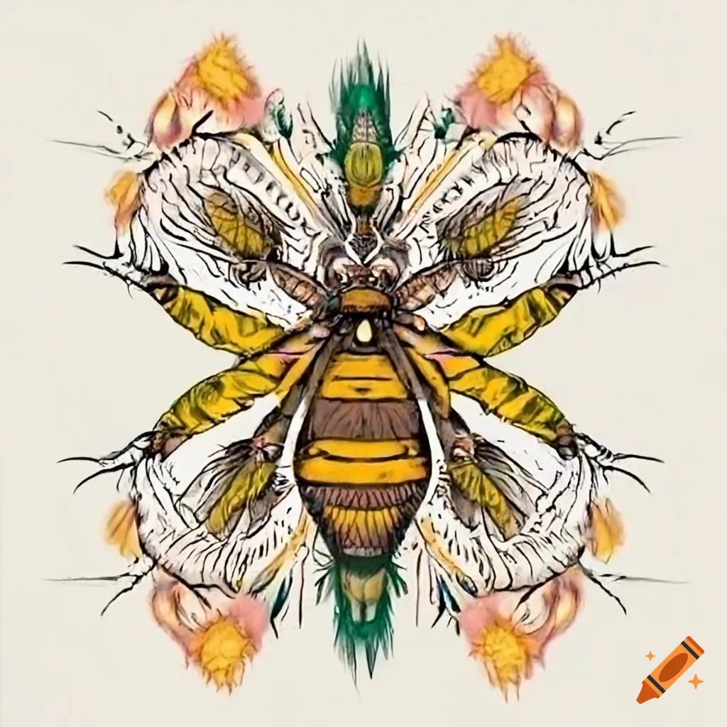 Native american artwork of a honeybee on a hemp plant on Craiyon