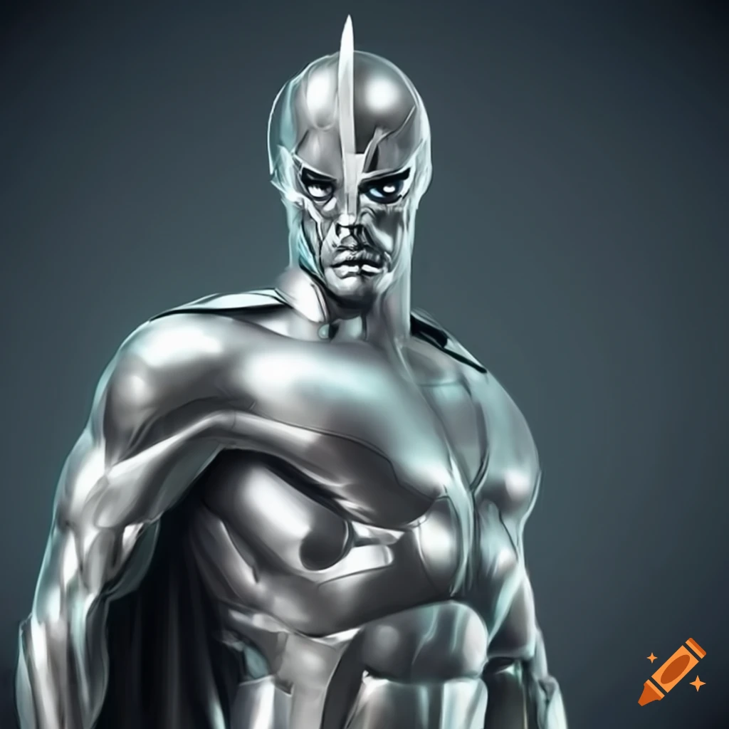 Image of a silver superhero on Craiyon