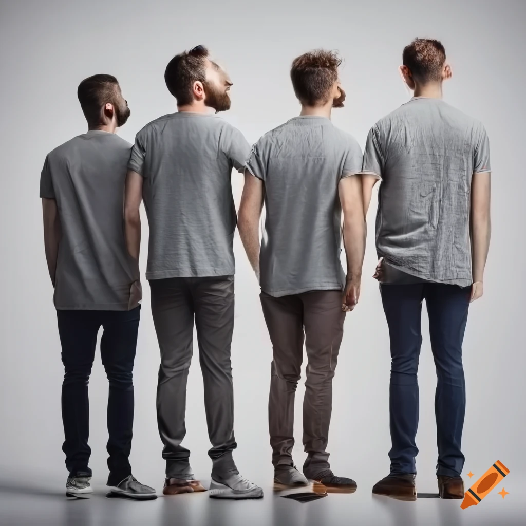 Group of bearded men looking up in fear