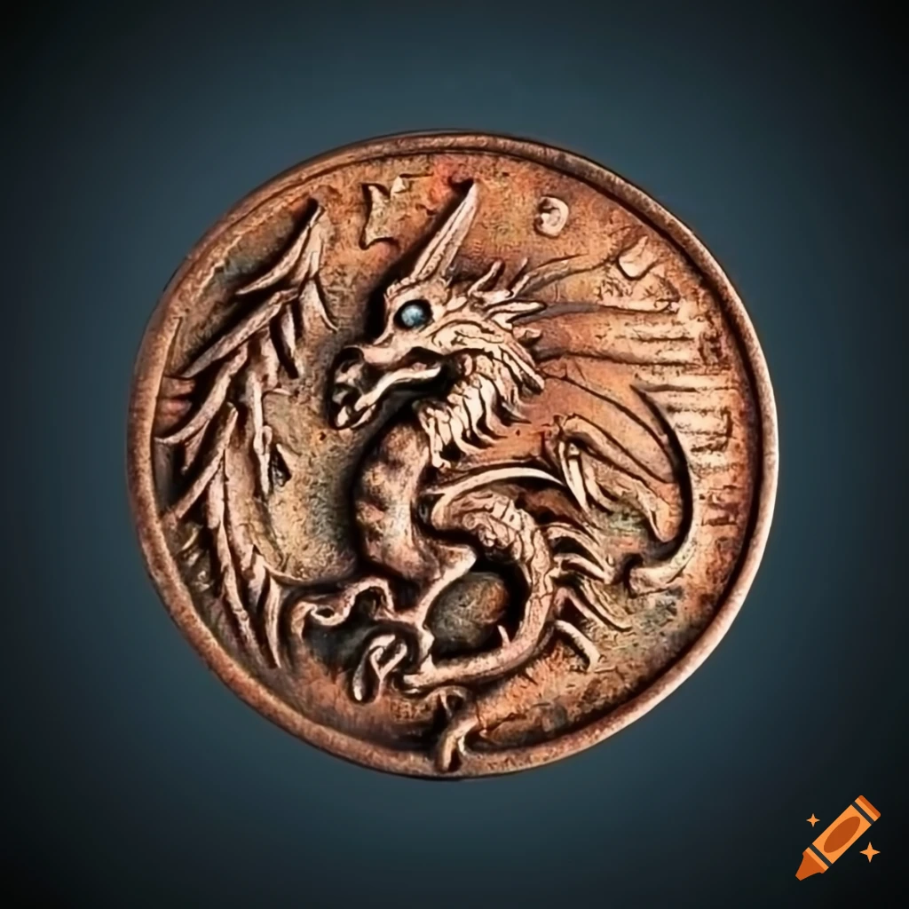 Old rusty antique coin with a coat of arms engraving on Craiyon