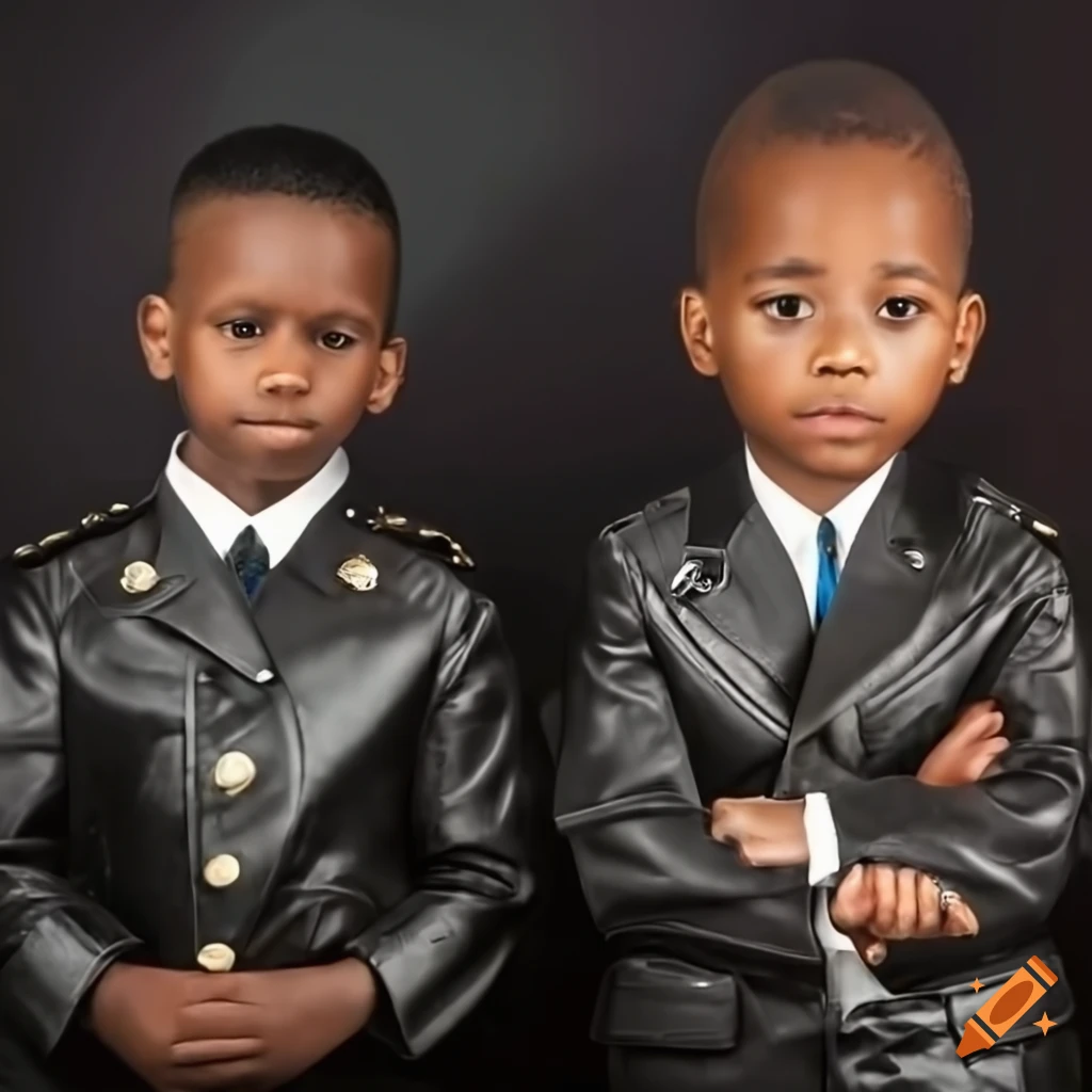 Photo realistic portrait of two black boys in military uniforms on Craiyon